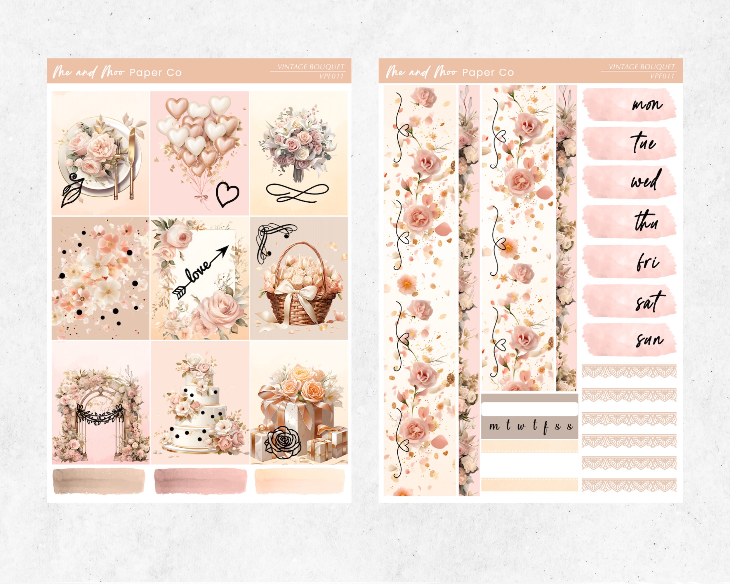 Foil / Non-foil Planner Kit Vintage Bouquet Weekly Planner Stickers ...