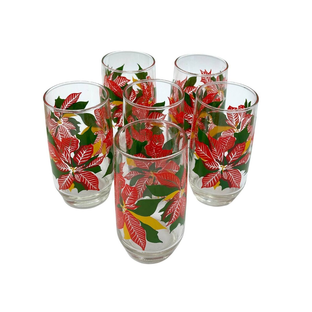 Vintage Poinsettia Christmas Holiday Glasses Tumblers Set of - Etsy
