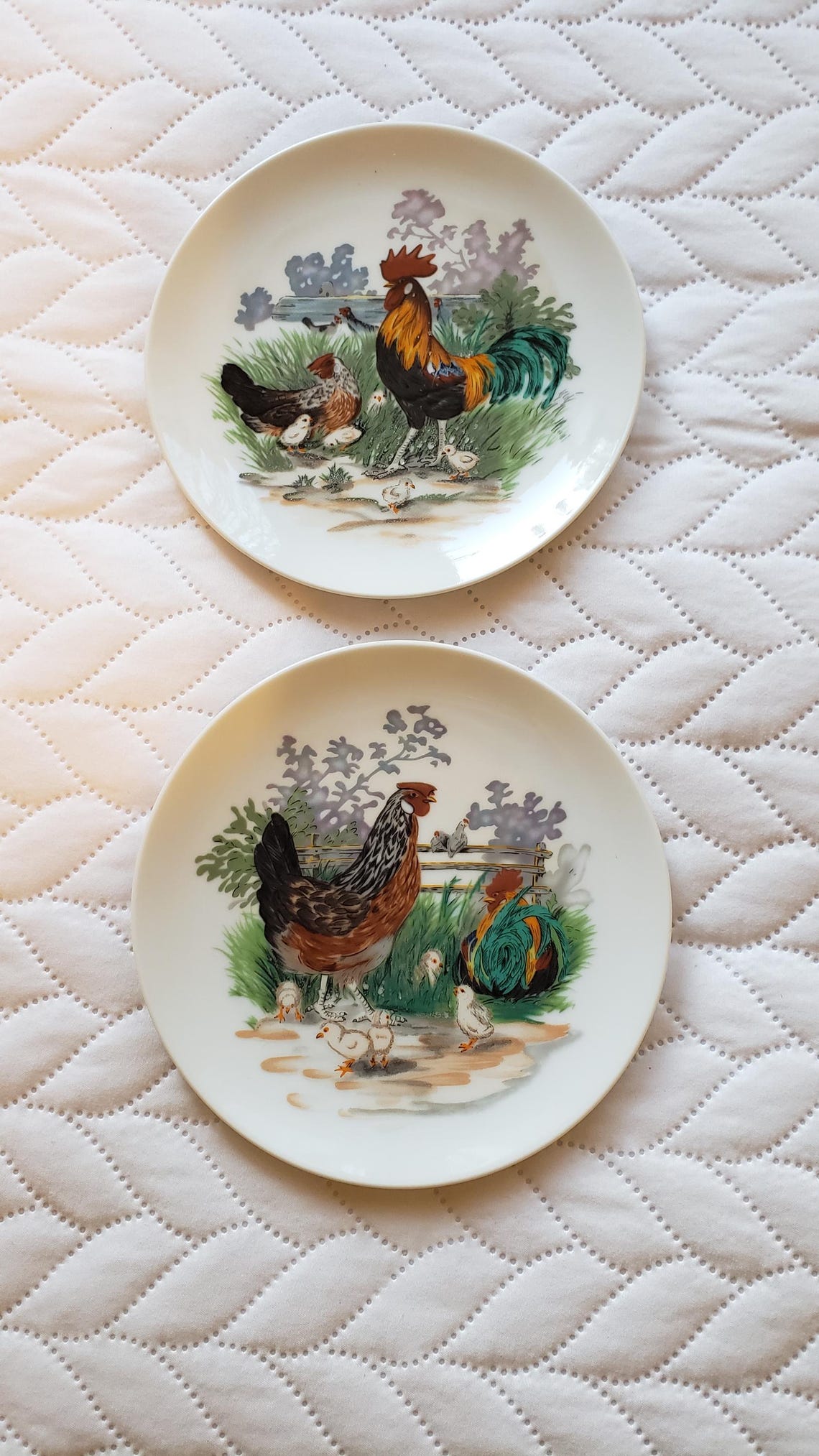 Two Farmhouse Chicken and Rooster Plates - Etsy