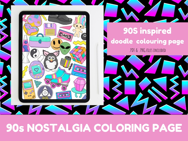 90s Nostalgia Coloring Page - Millennial Nostalgia, Adult Colouring ...