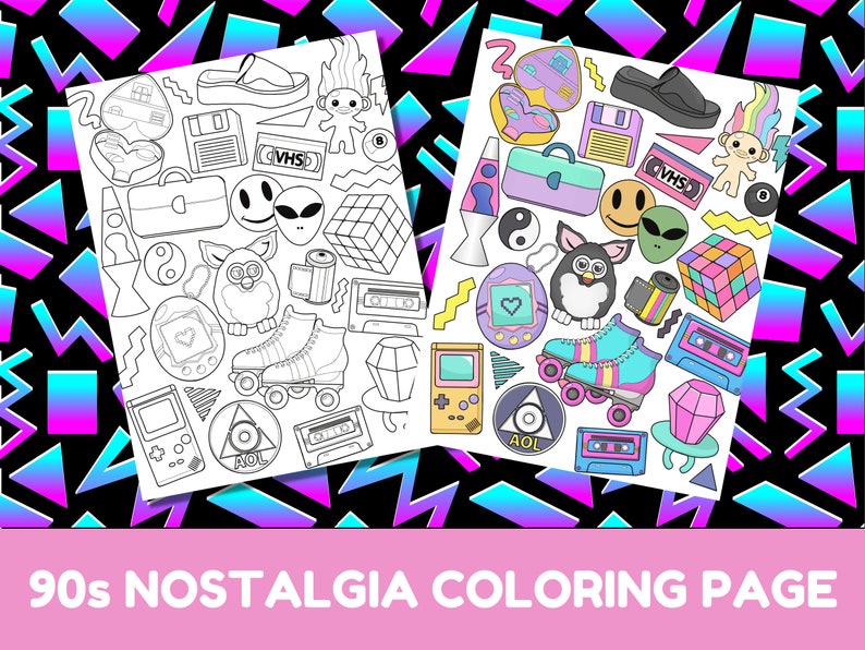 90s Nostalgia Coloring Page - Millennial Nostalgia, Adult Colouring ...