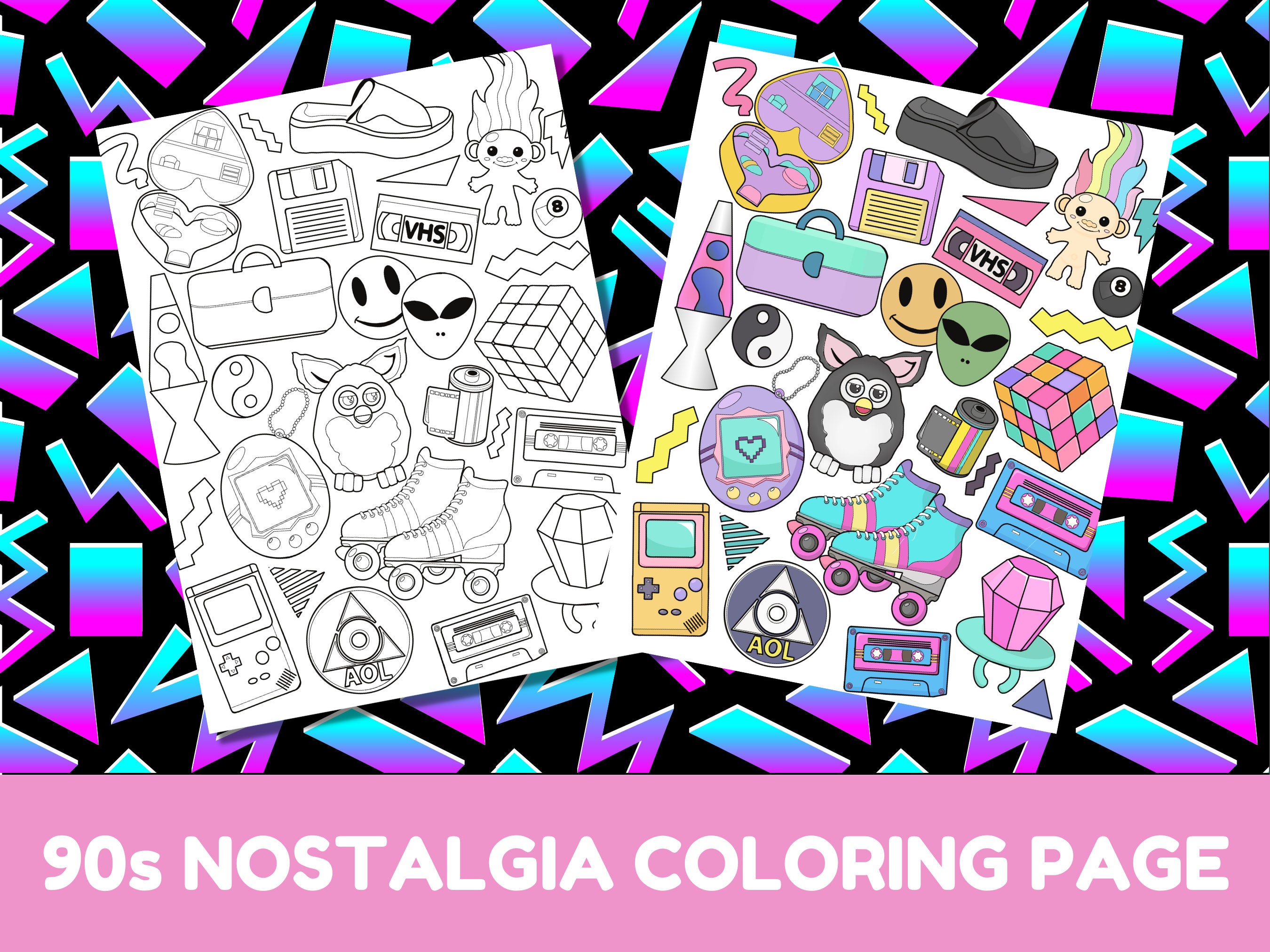 90s Nostalgia Coloring Page - Millennial Nostalgia, Adult Colouring ...