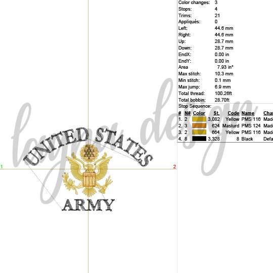 3 Sizes Gold US Army Logo - Machine Embroidery Design File / Digital ...