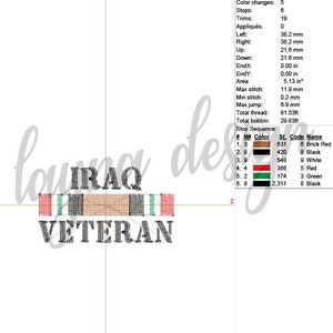 4 Sizes Iraq Veteran Ribbon - Machine Embroidery Design File / Digital ...