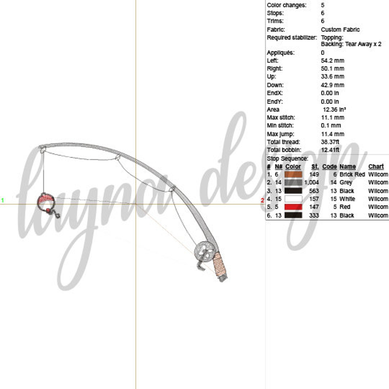 3 Sizes Fishing Rod Design Machine Embroidery Design File - Etsy