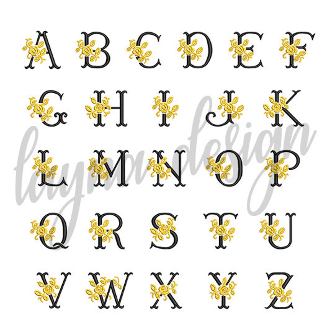 4 Sizes A-Z Rose Initial Alphabet Name Digitizing Machine Embroidery ...
