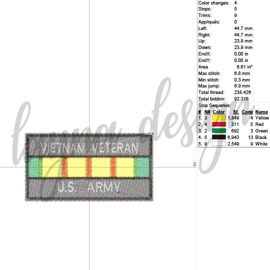 3 Sizes US Army Vietnam Veteran - Machine Embroidery Design File ...