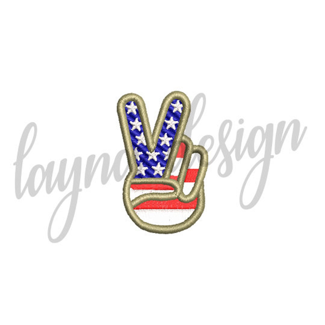 5 Sizes USA Flag With Peace Sign - Machine Embroidery Design File ...