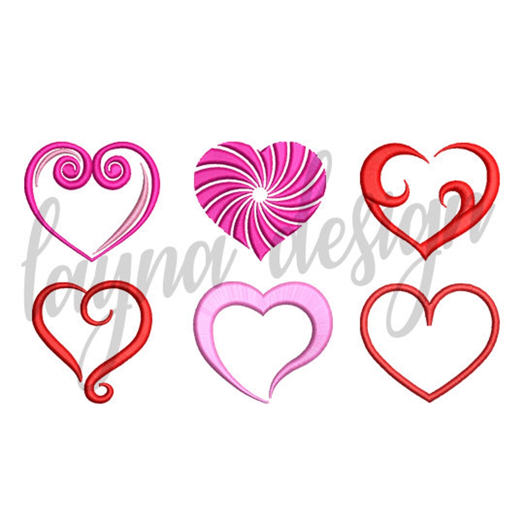 4 Sizes Heart Design 6 Set - Machine Embroidery Design File / Digital ...