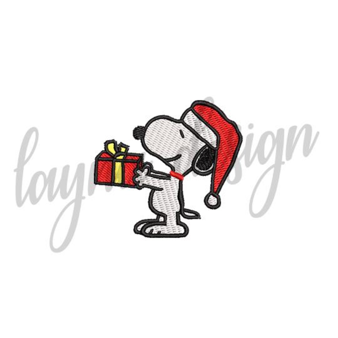 4 Sizes Snoopy With Christmas Present - Machine Embroidery Design File ...