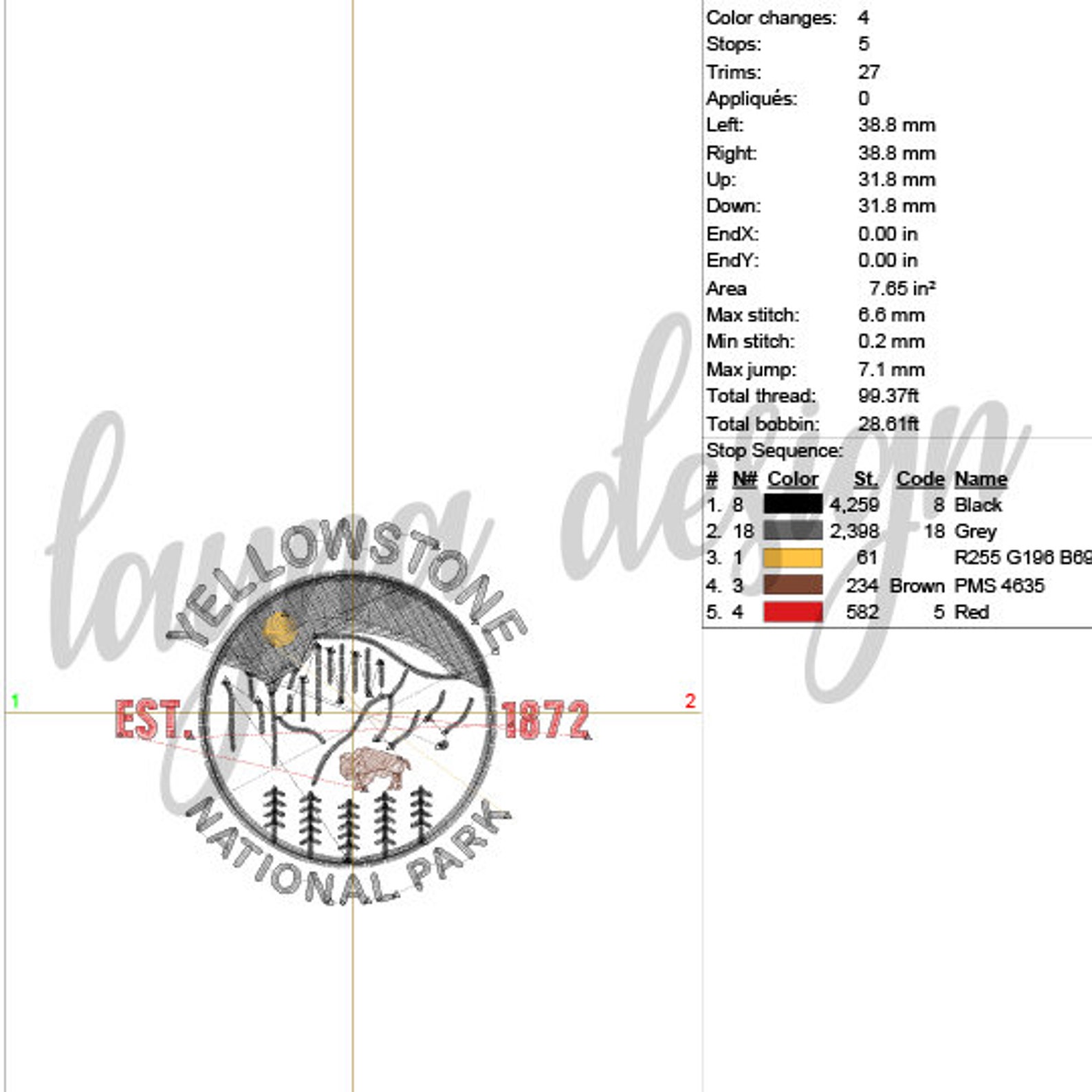 4 Sizes Yellowstone National Park Design - Machine Embroidery Design ...