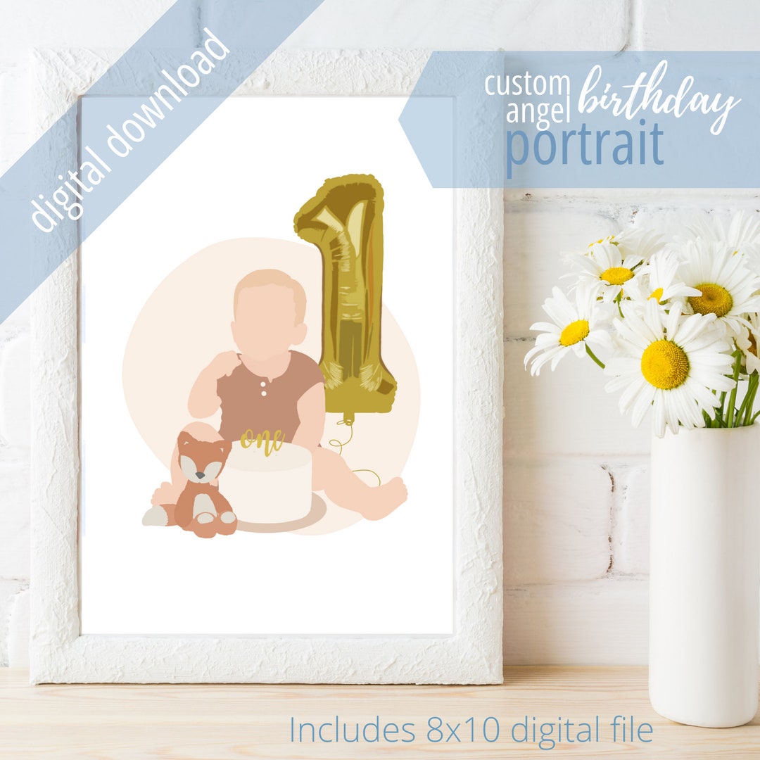Angel Baby Birthday Gift Portrait, Smash Cake, Customized Portrait ...