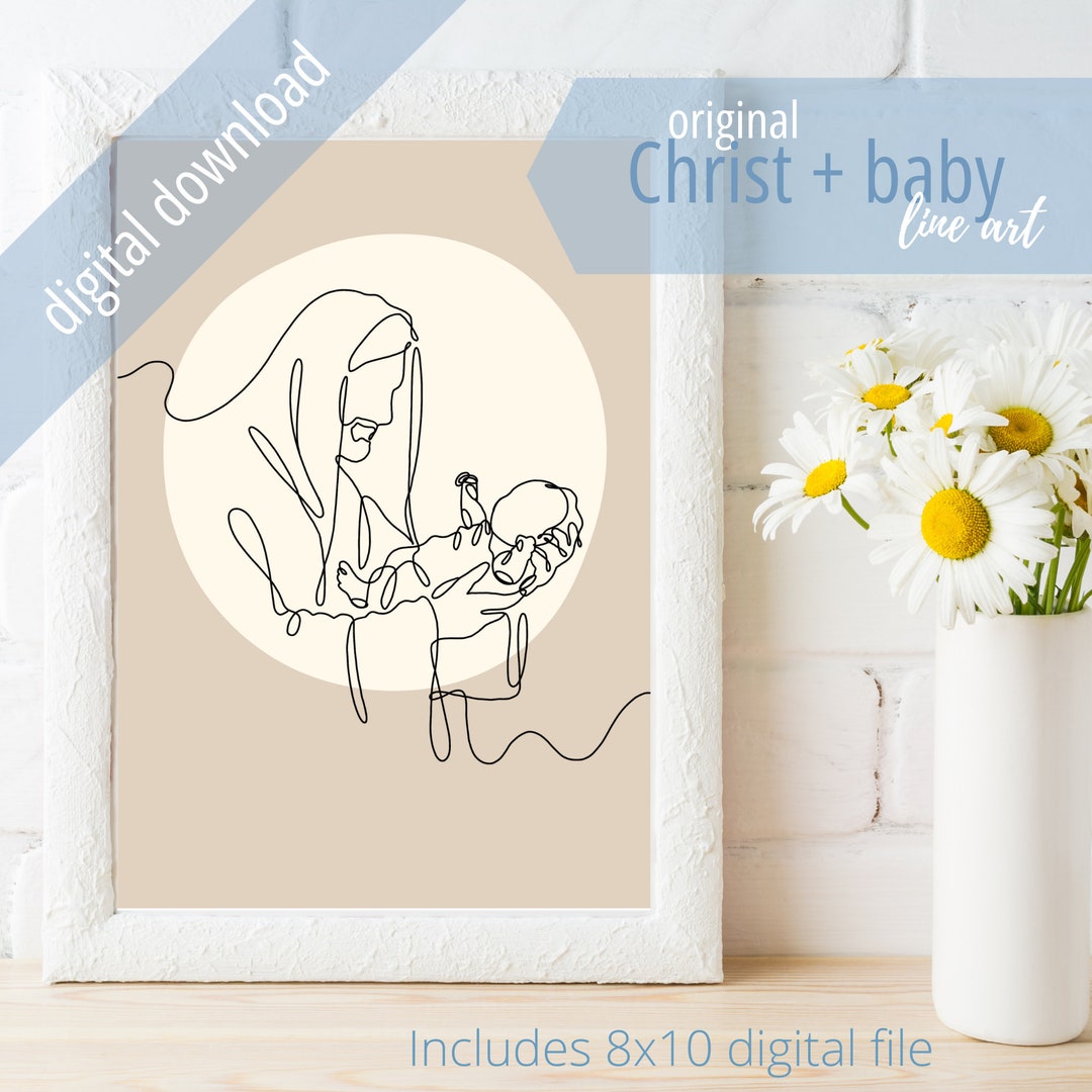 Christ and Baby Original Printable Line Art Image Miscarriage - Etsy