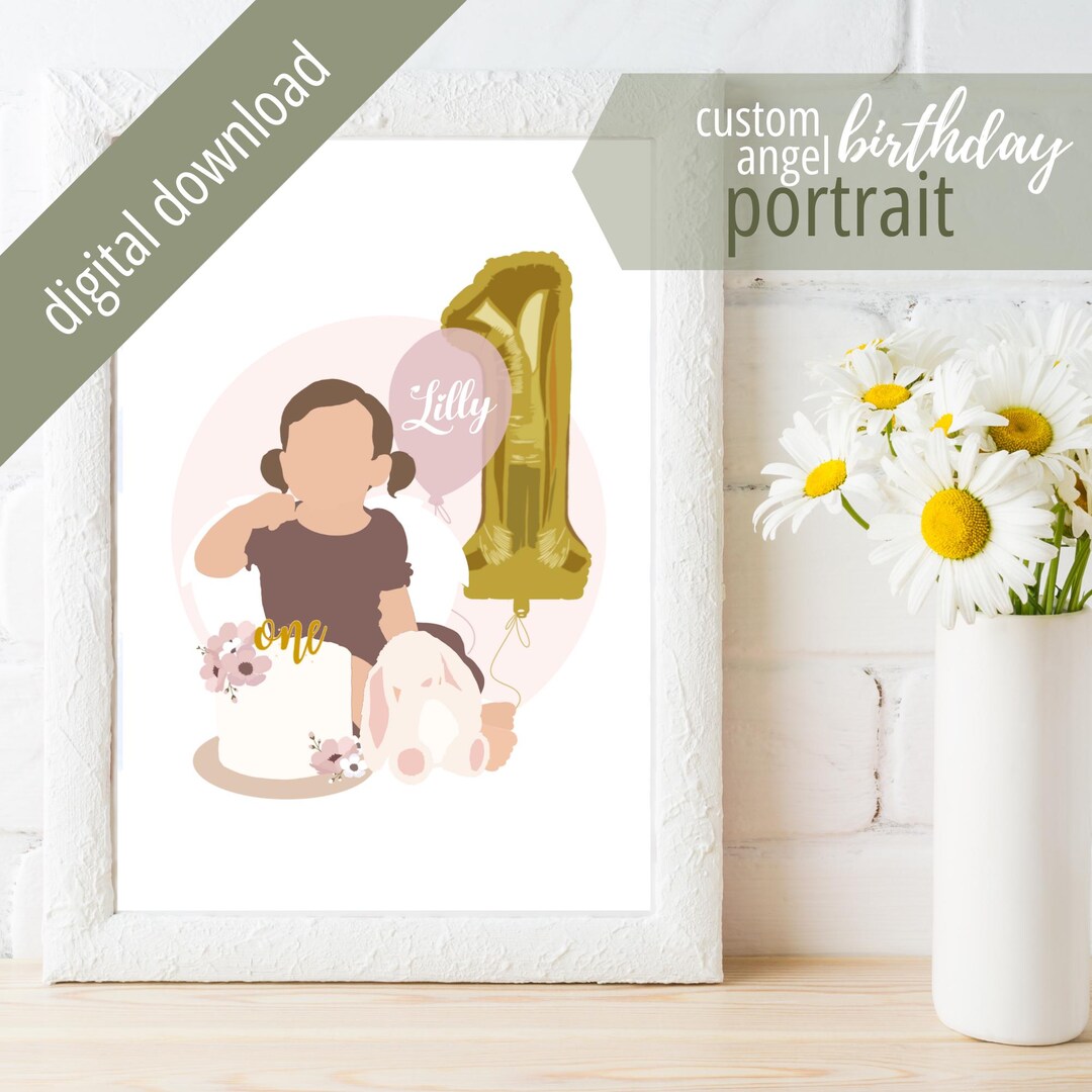 Angel Baby Birthday Gift Portrait, Smash Cake, Customized Portrait ...