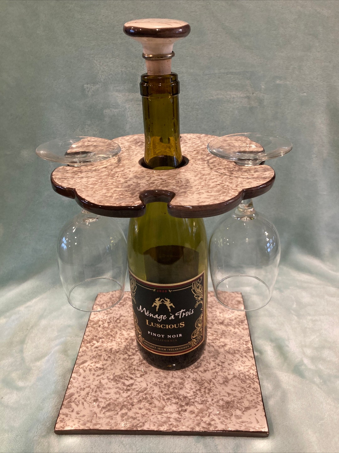 3 Pc Porcelain Wine Bottle Holder W Stemmed Glass Slots Caddy Includes ...