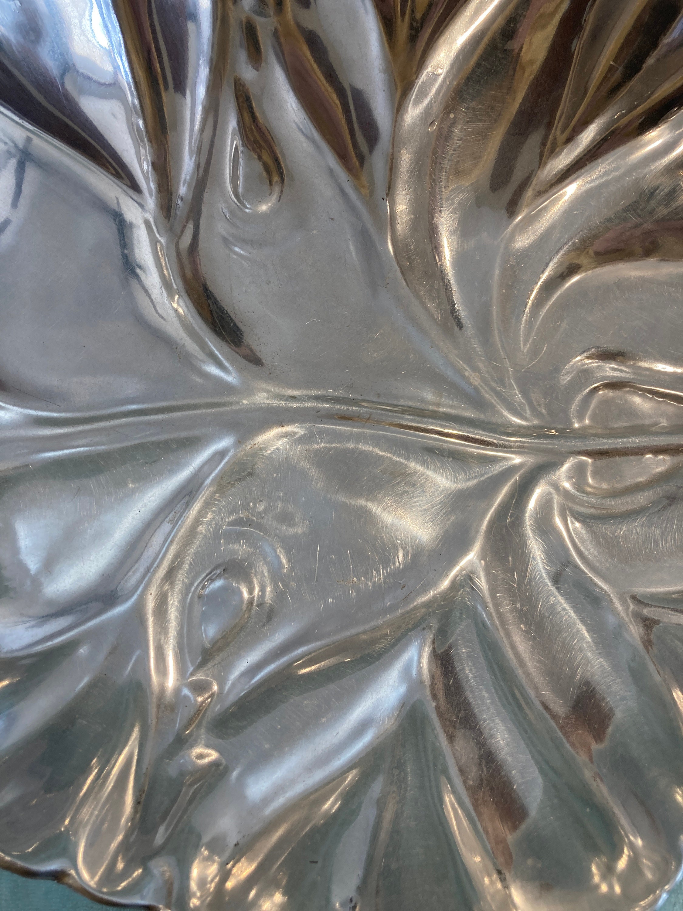 Large Sand Cast Leaf Shape Silver Bowl 17 X 13 Made in Mexico Tam San ...