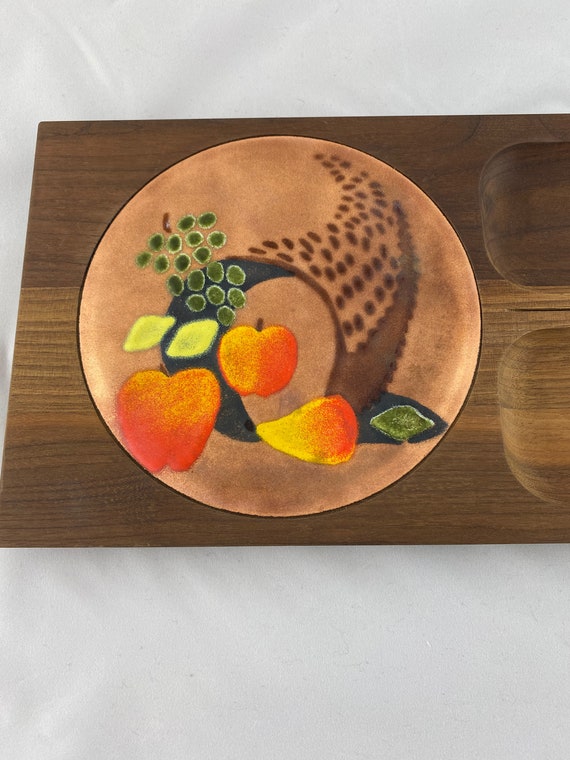 Trays & Platters Vintage Ernest John Sohn Walnut Wood Copper Enamel ...