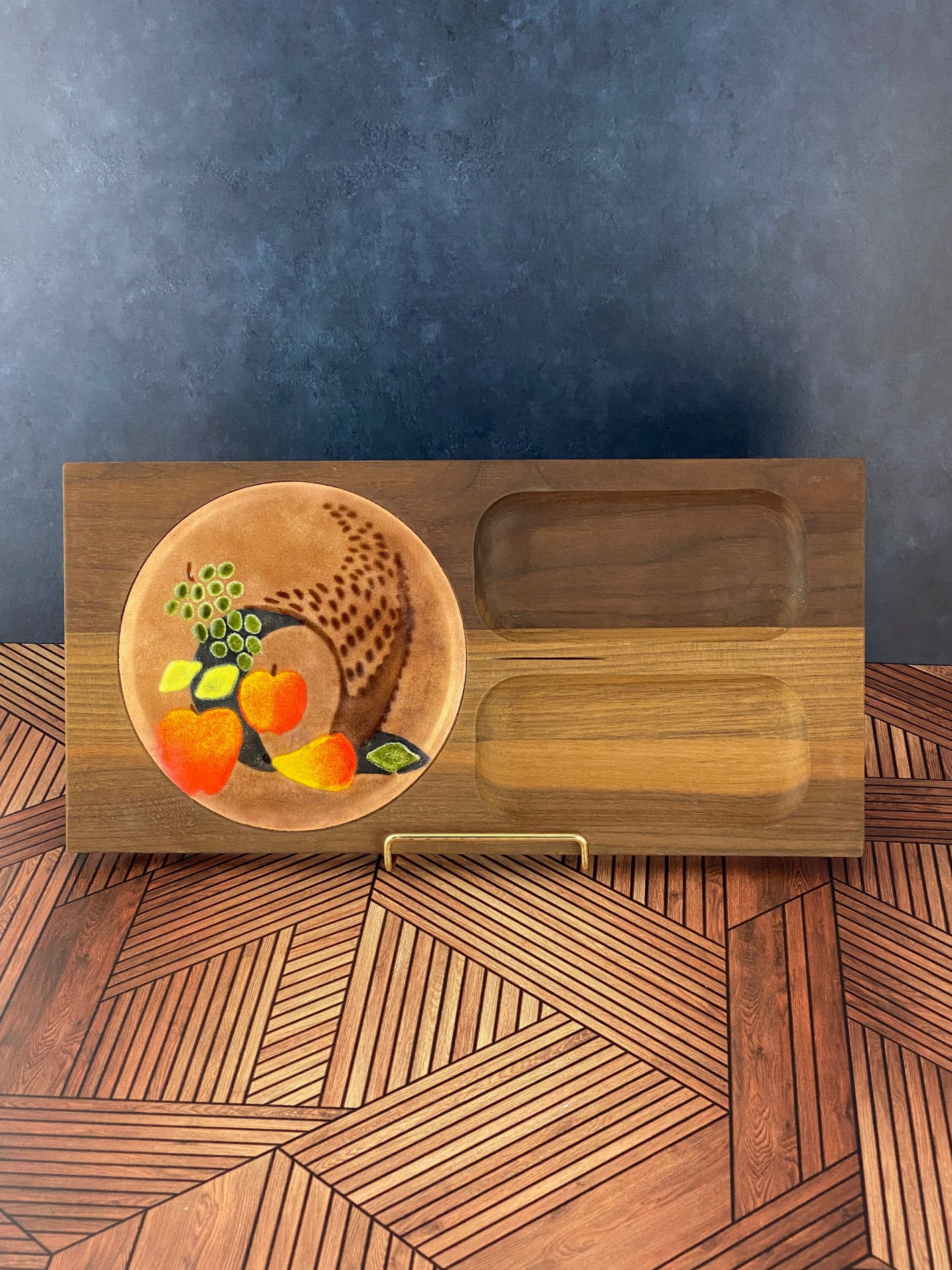 Trays & Platters Vintage Ernest John Sohn Walnut Wood Copper Enamel ...