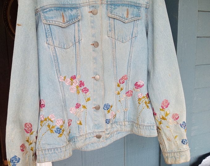 Vintage Embroidered Denim Jacket for Women Size 8-free Shipping - Etsy