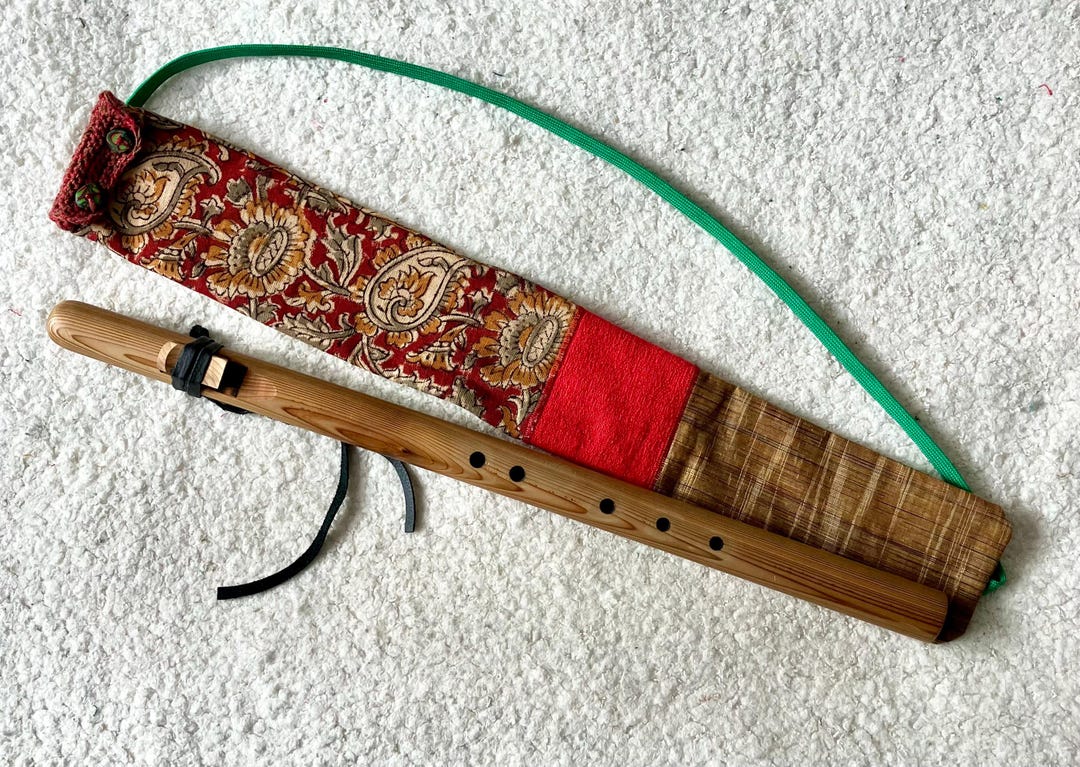 Burgundy First Nations Flute Bag - Handmade Cotton & Linen Gig Bag ...