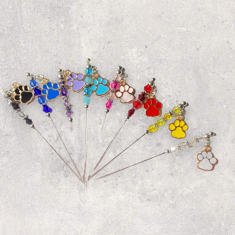Set of Crystal, Silver & Paw Print Charm Pins or Tail Tuckers - Etsy