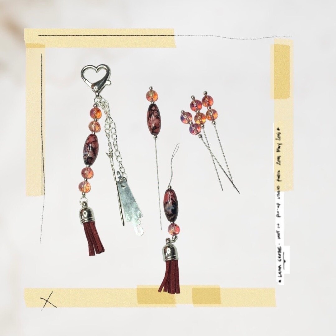 Deep Red/brown Marble Scissor Fob, New Style Needle Threader, 7cm Pins ...