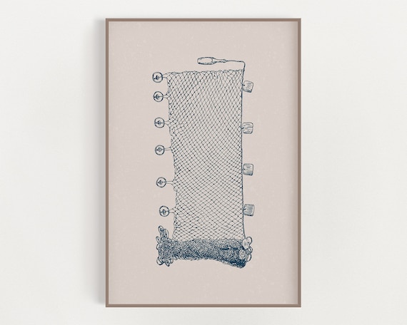 Vintage Fishing Net Print Nautical Wall Art Fishing Wall | Etsy