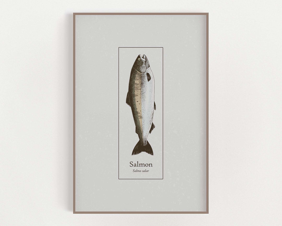 Salmon Fishing - Gone Fishing Art - Kitchen Wall Art - Seafood Decor ...