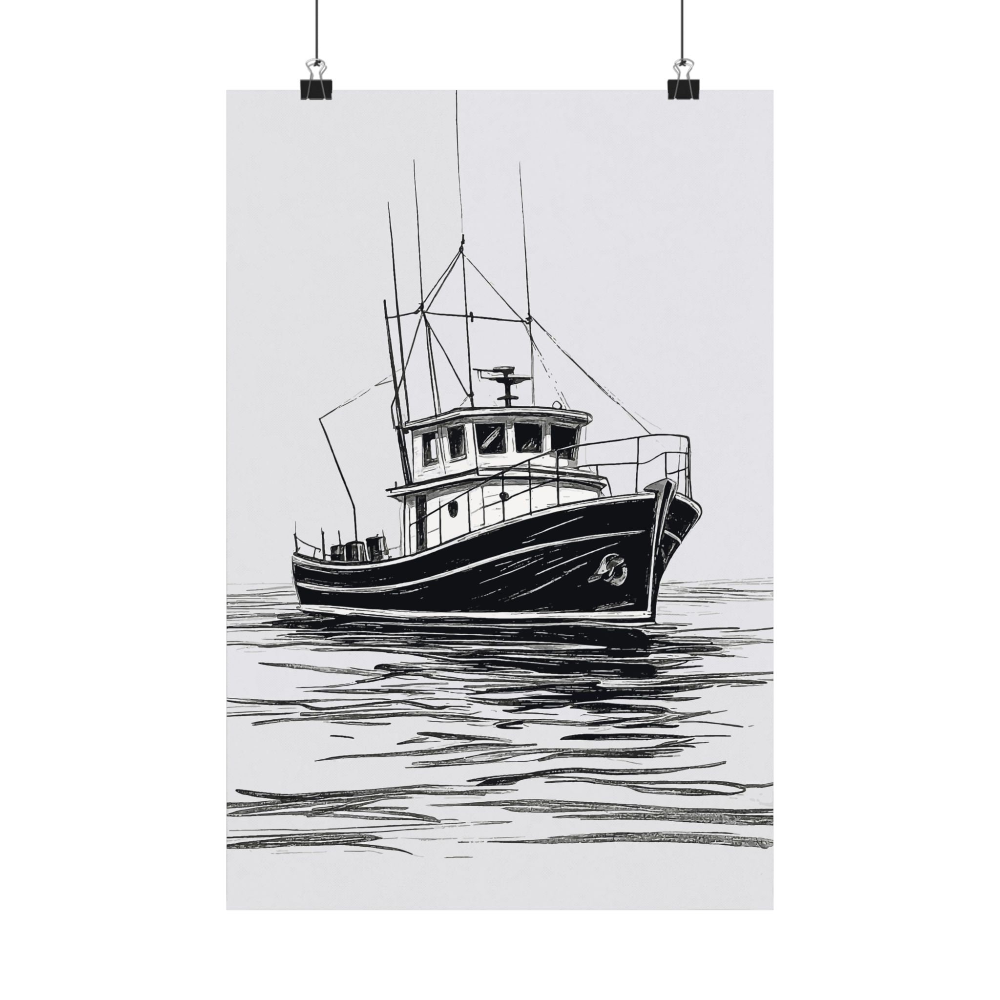 Fishing Boat Sketch - Troller Yacht Print - Trawler Boat Print ...