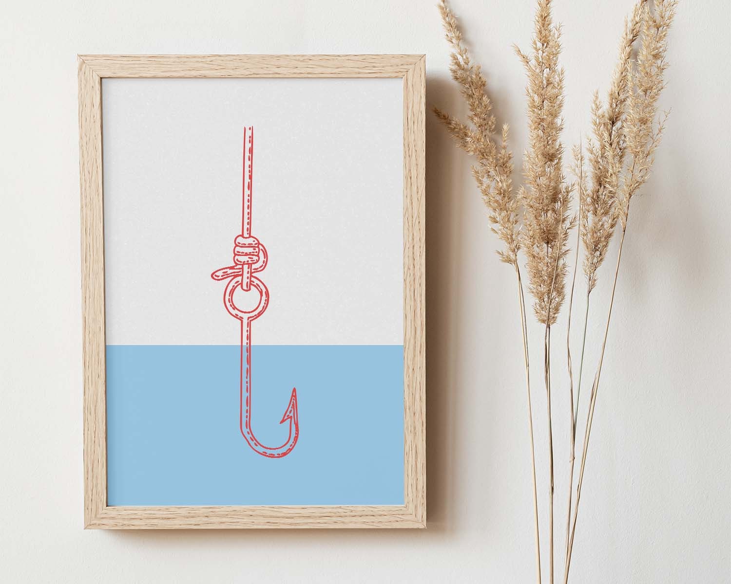 Fishing Hook Print - Nautical Home Decor - Coastal Wall Art - Beach ...
