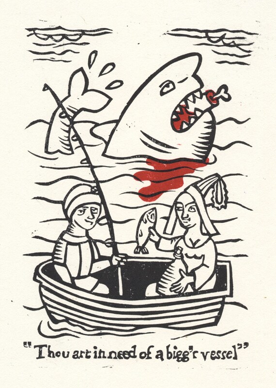 Medieval Jaws Linocut Print Medieval Art Hand Printed | Etsy
