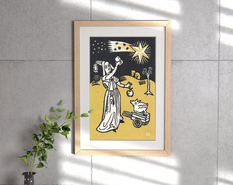 Medieval Stargazing| Linocut Print | Medieval Art | Hand Printed - Etsy