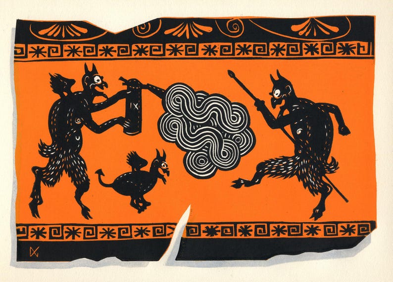 A Portion of an Ancient Greek Vase Showing Two Devils Setting off A ...