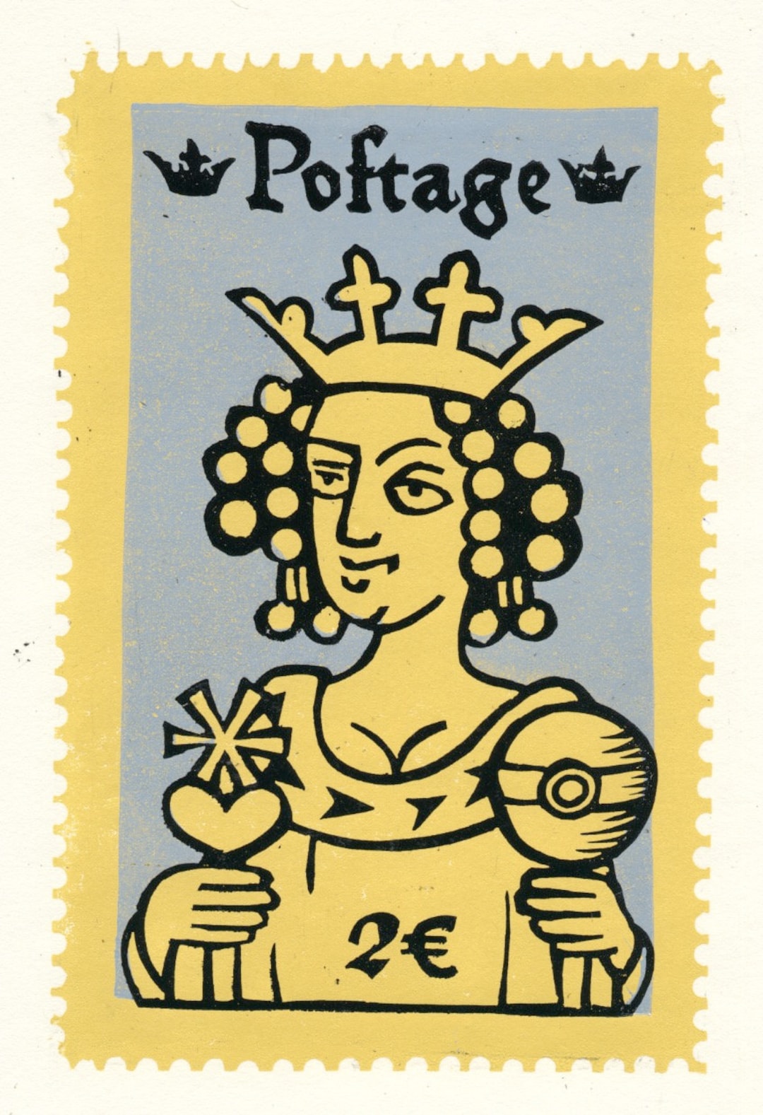 Medieval Postage Stamp | Linocut Print | Medieval Art | Hand Printed - Etsy