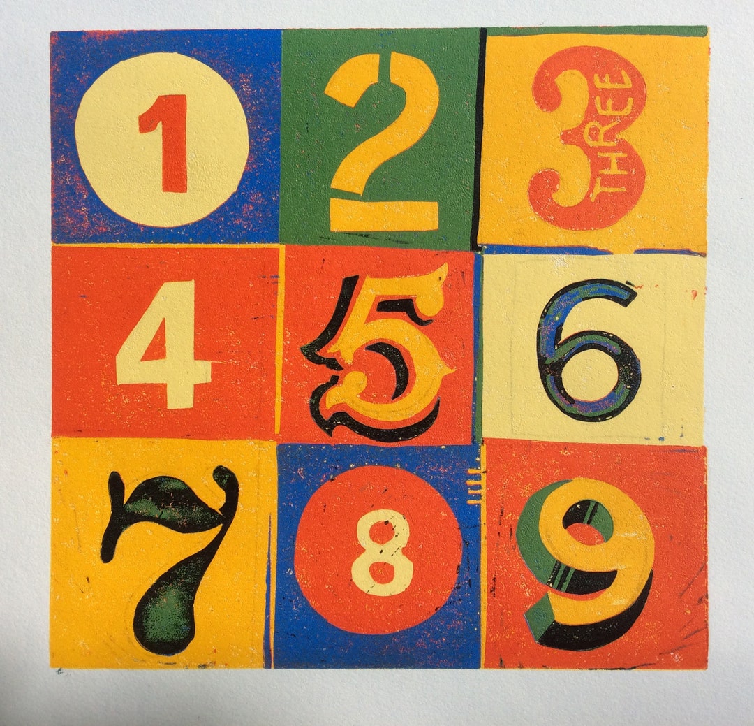 Numbers 1-9 | Linocut Print | Typographic Art | Hand Printed - Etsy