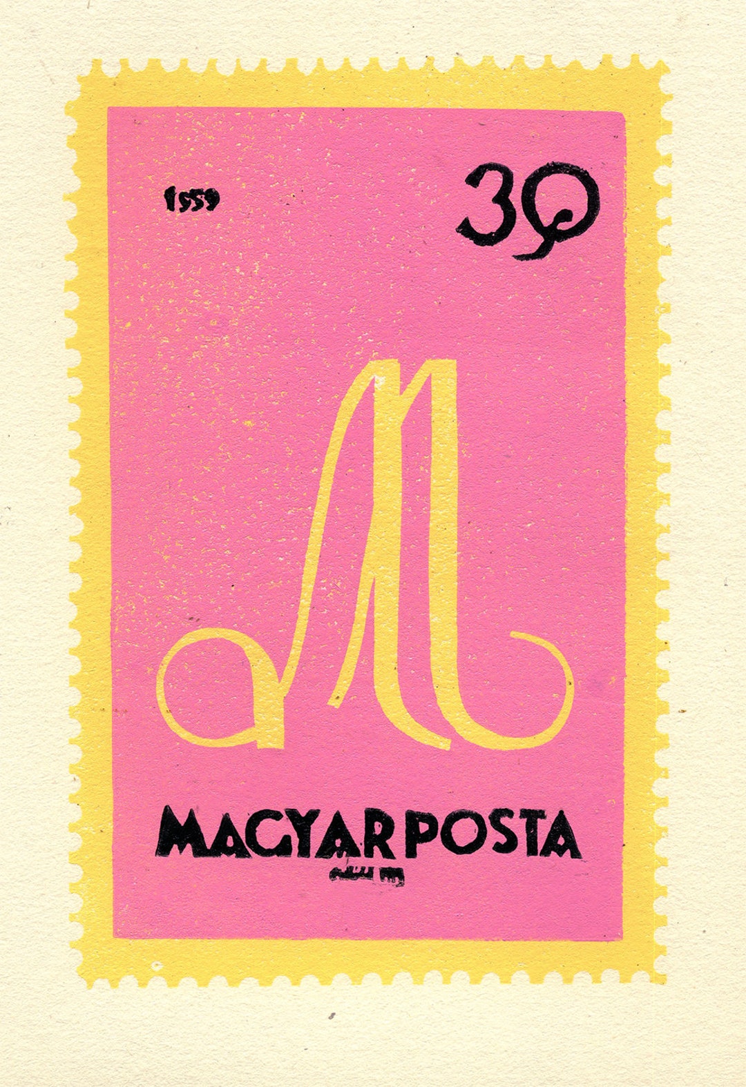 Magyar Posta Stamp | Linocut Print | Stamp Art | Hand Printed - Etsy