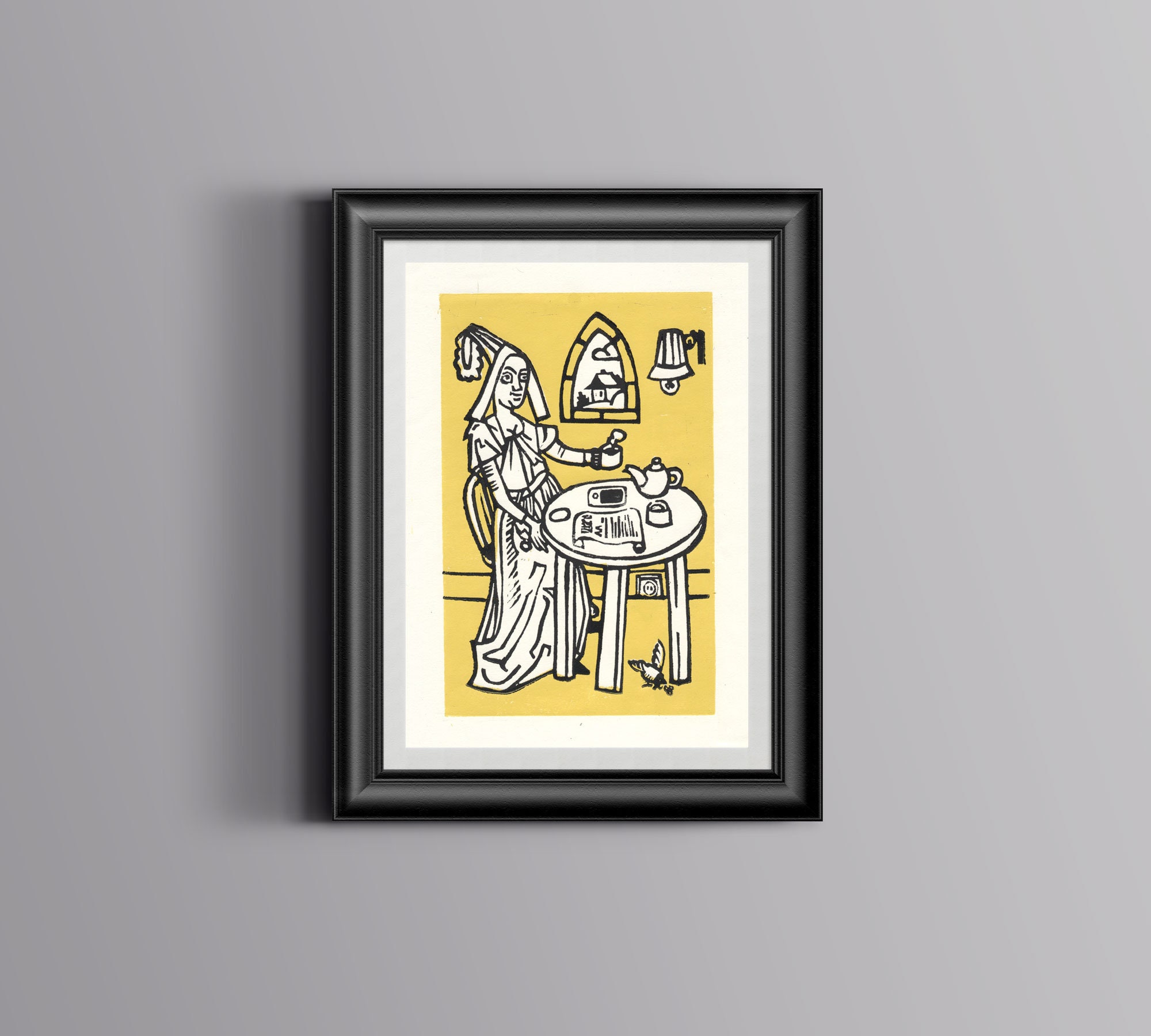 Medieval Cup of Tea Linocut Print Medieval Art Hand Printed - Etsy