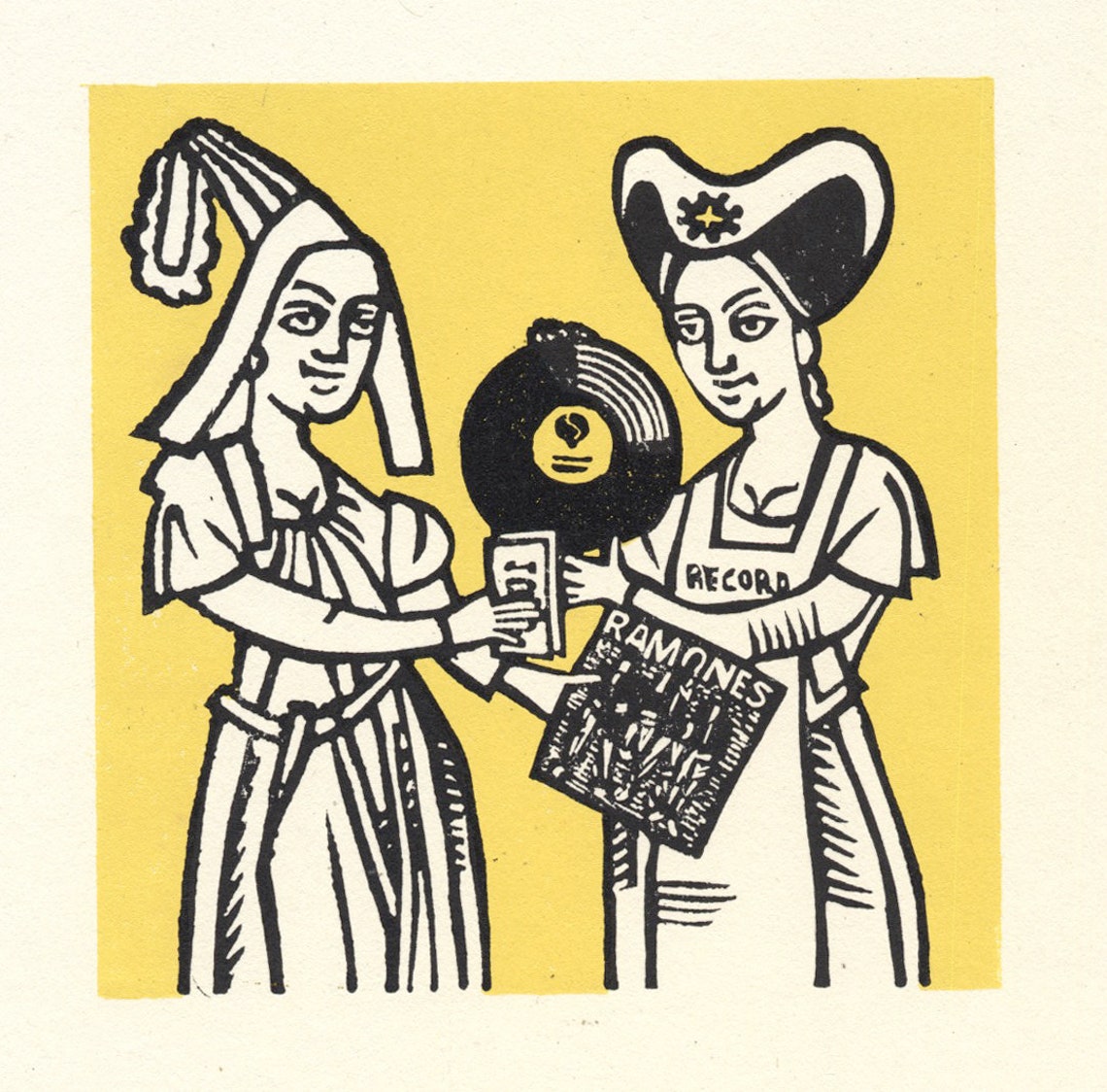 Medieval Record Store Day Linocut Print Medieval Art Hand Printed - Etsy