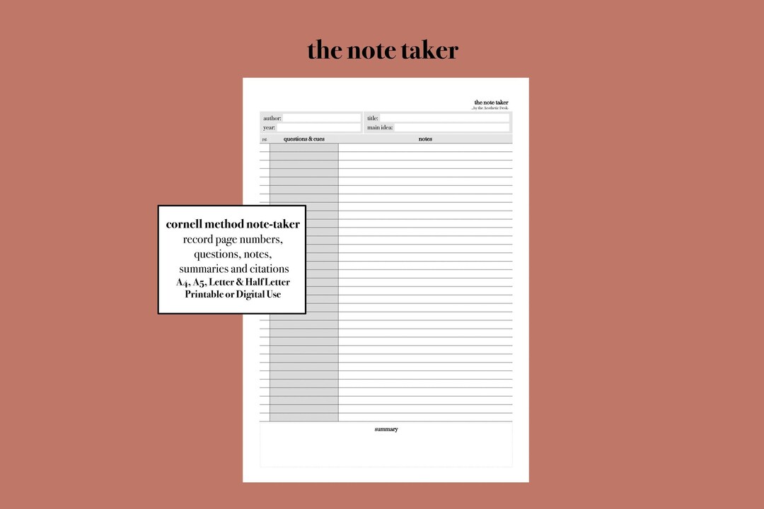 The Note Taker Printable / Digital Study Planner Template, Cornell ...