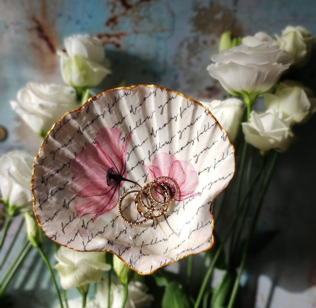 Jewellery Bowl pink Flower Made of Scallop Shell, Real Shell, Pink ...