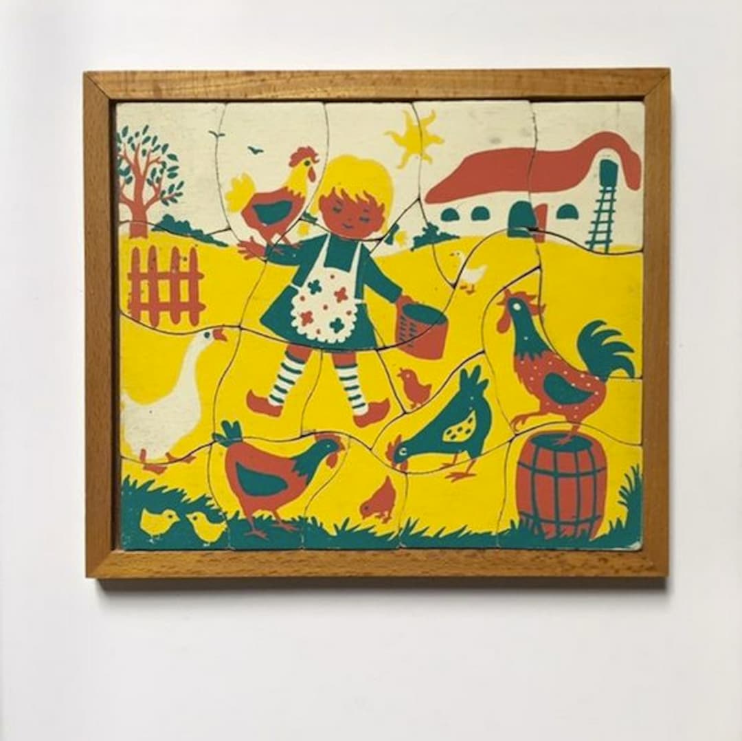 French Wooden Puzzle Fernand Nathan, on the Farm - Etsy