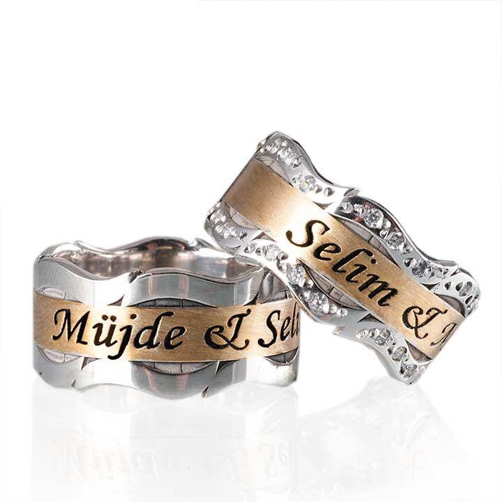 Personalized Name Silver Wedding Rings Set His and Hers | Etsy