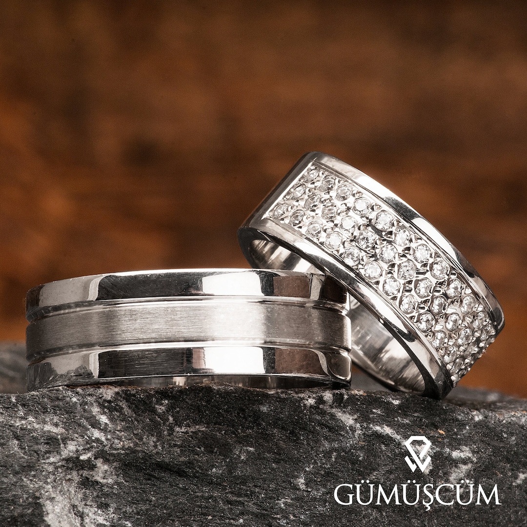 Silver Wedding Rings Sets - Couple Wedding Bands - 925 Sterling Silver ...
