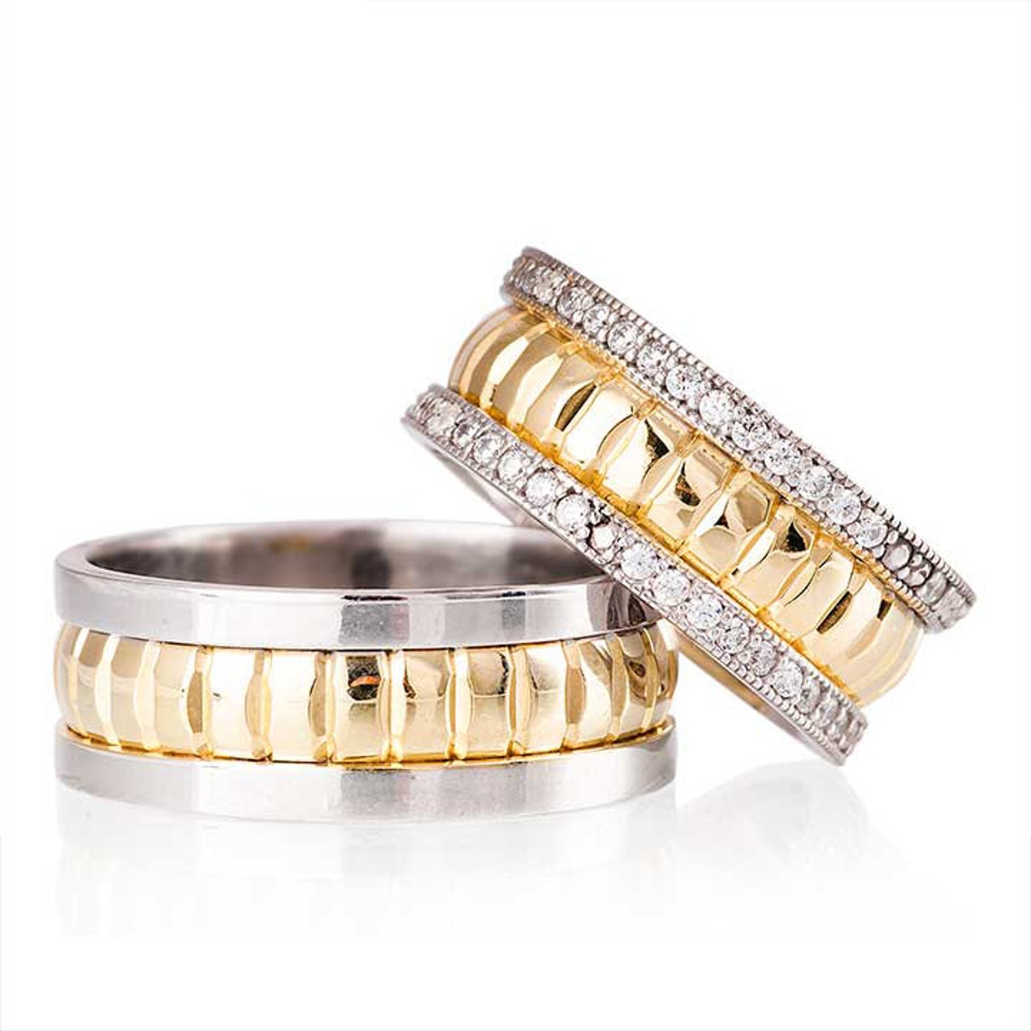 Silver Wedding Rings Set 14K Gold Plated His and Hers - Etsy