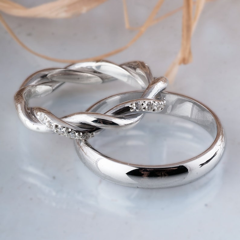 Twisted Rope Silver Wedding Rings Set His and Hers Couples - Etsy