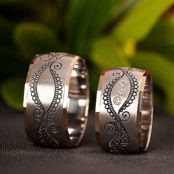 Couple Silver Wedding Bands 925 Sterling Wedding Rings His - Etsy