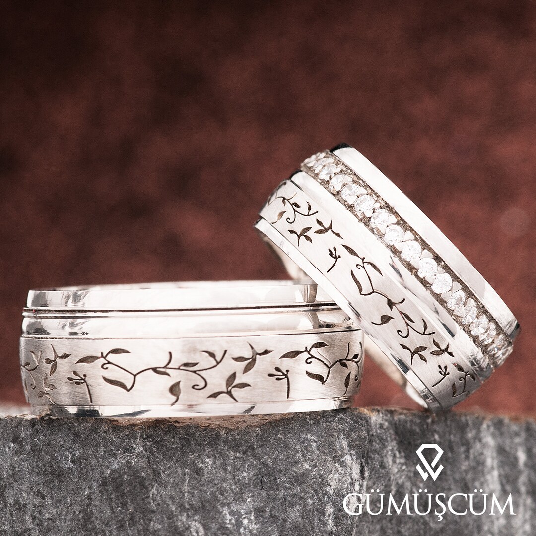 Wedding Ring Sets, His and Hers Silver Wedding Rings, Wedding Band Set ...