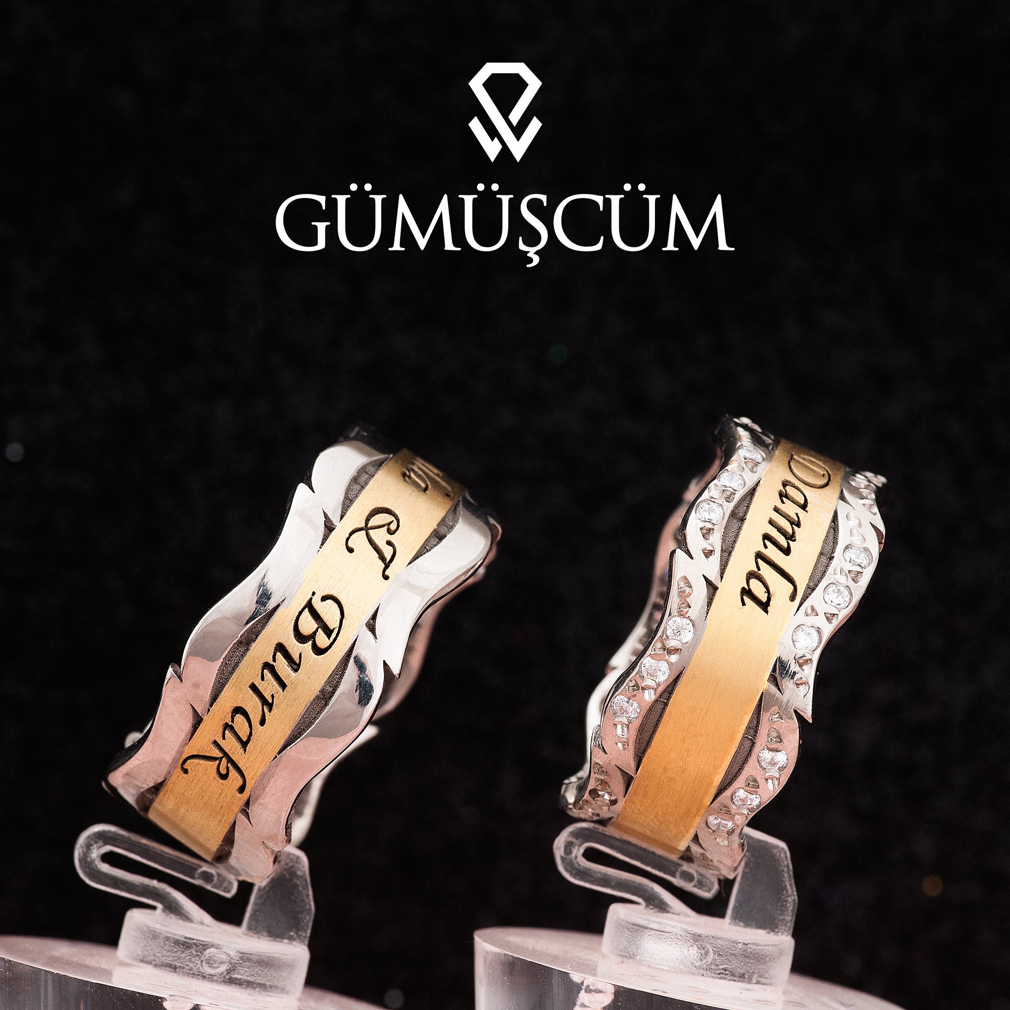 Personalized Name Silver Wedding Rings Set His and Hers | Etsy