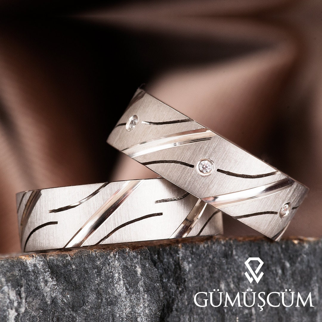 Silver Wedding Rings Sets - Couple Wedding Bands - 925 Sterling Silver ...