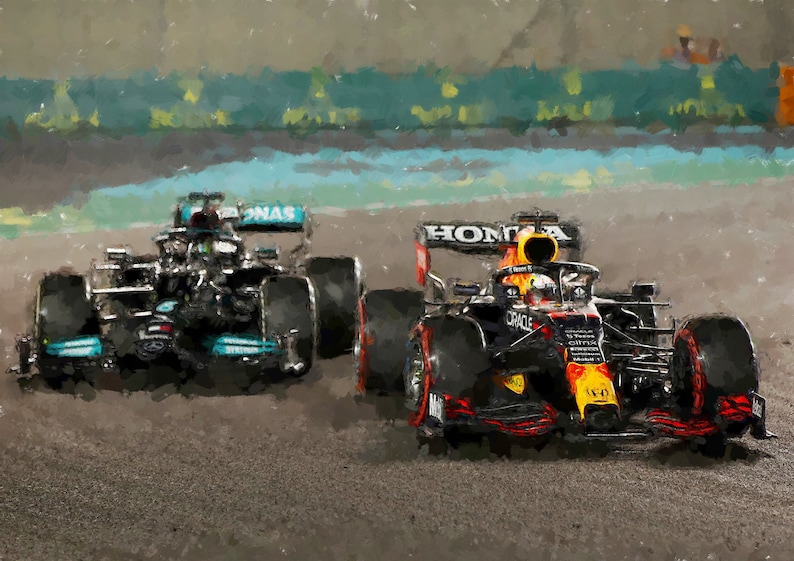 F1 Max Verstappen Lewis Hamilton Final Lap Overtake 2021 Art - Etsy